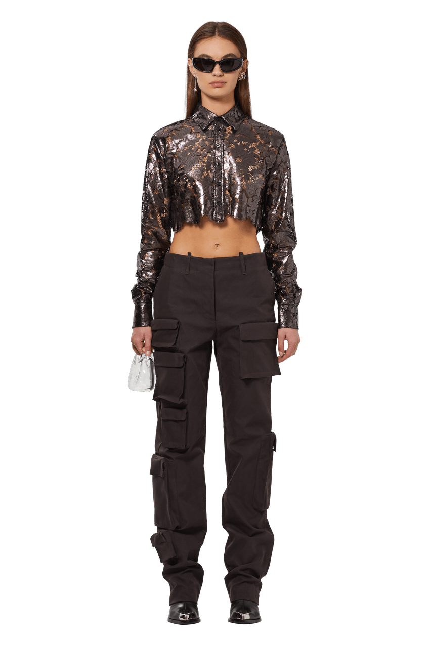 Buy Coperni Lace Cropped Shirt 'Chocolate' - COPCH27014 CHOC | GOAT